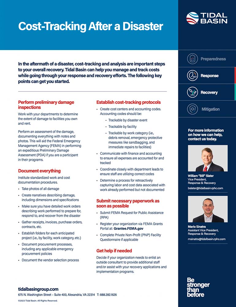 Cost-Tracking After a Disaster - Tidal Basin Group