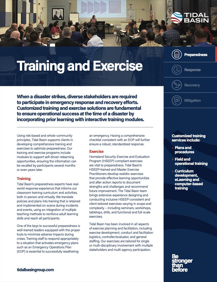 Training and Exercise - Tidal Basin Group