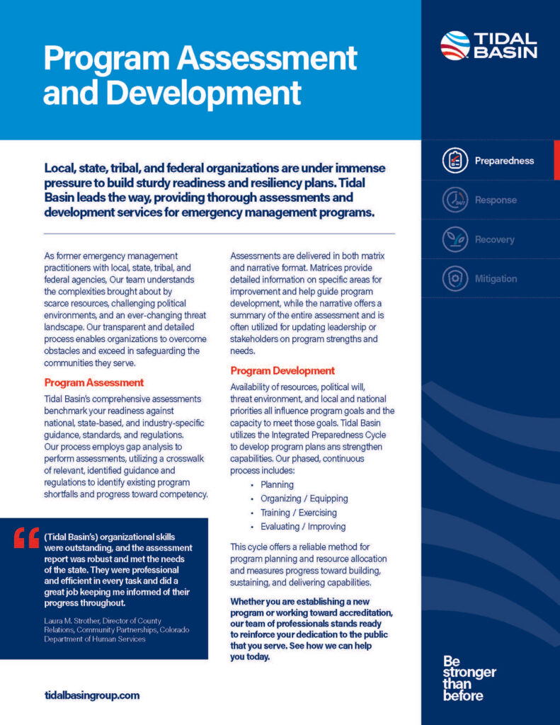 Program Assessment and Development - Tidal Basin Group