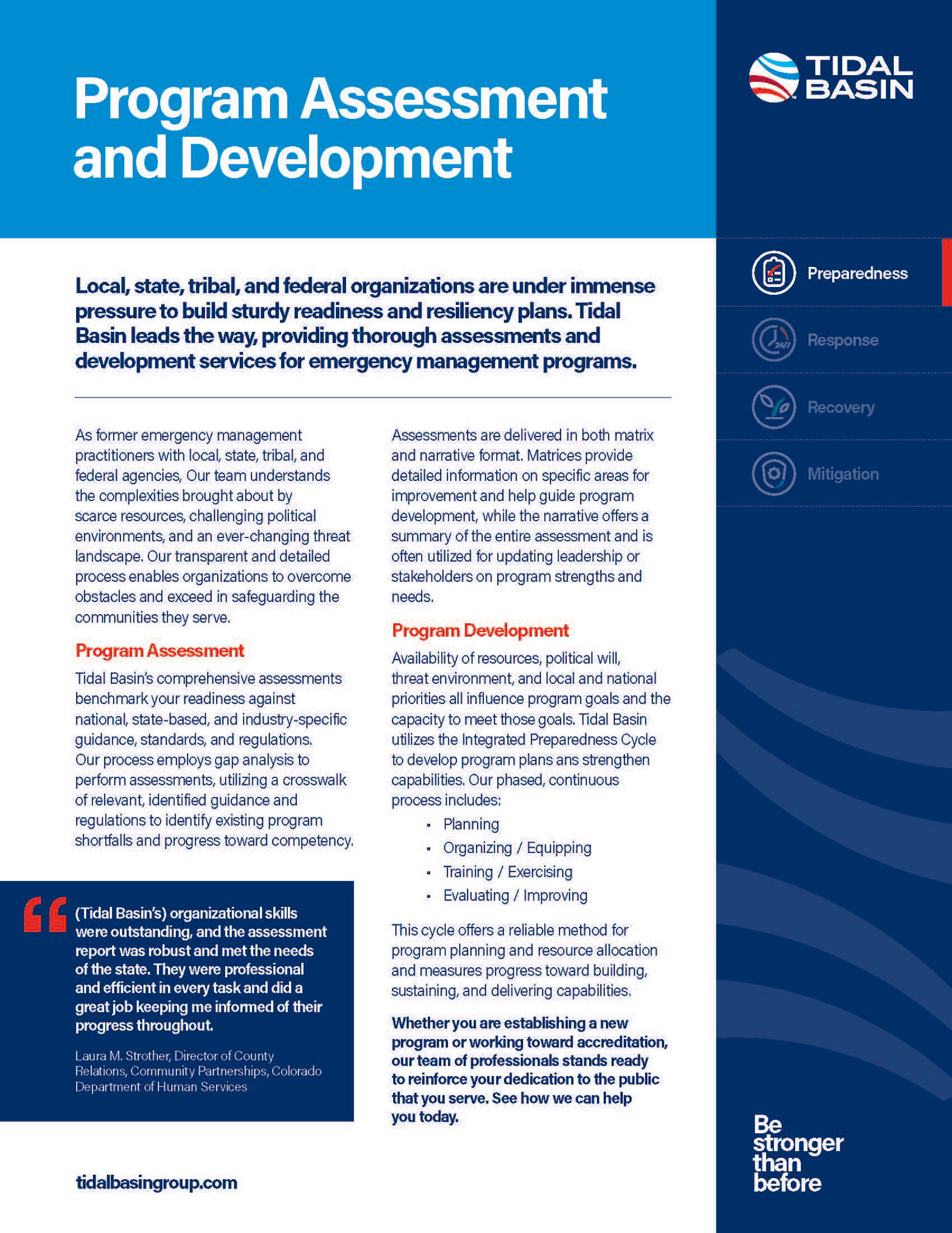 Program Assessment and Development - Tidal Basin Group